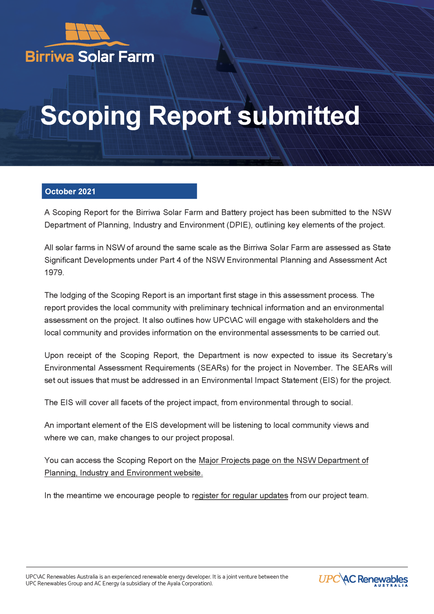 Scoping report submitted to the DPIE - ACEN Australia